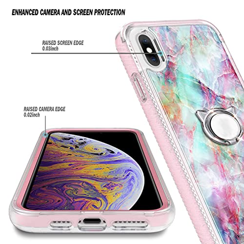 NGB Supremacy Compatible with iPhone XR Case, Full Body Protection with [Built-in Screen Protector] Ring Holder/Wrist Strap, Slim Fit Shockproof Bumper Durable Cover Case (Marble Fantasy)