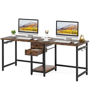 Tribesigns 79 Inch Extra Long Desk, Double Desk with 2 Drawers, Two Person Desk Long Computer Desk with Storage Shelves, Writing Table Study Desk for Home Office, Rustic Brown