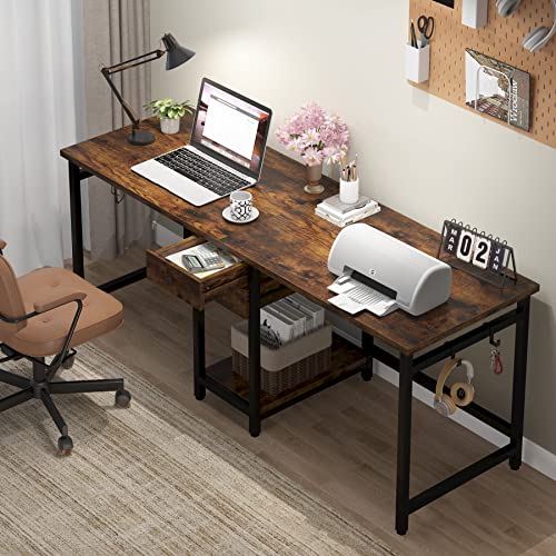 Tribesigns 79 Inch Extra Long Desk, Double Desk with 2 Drawers, Two Person Desk Long Computer Desk with Storage Shelves, Writing Table Study Desk for Home Office, Rustic Brown