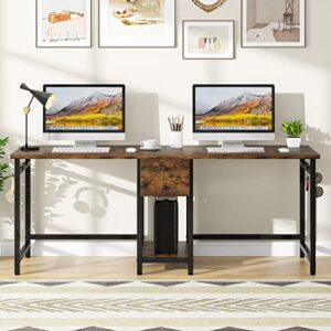 Tribesigns 79 Inch Extra Long Desk, Double Desk with 2 Drawers, Two Person Desk Long Computer Desk with Storage Shelves, Writing Table Study Desk for Home Office, Rustic Brown