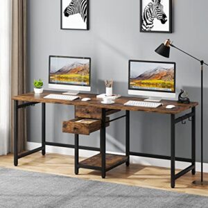 Tribesigns 79 Inch Extra Long Desk, Double Desk with 2 Drawers, Two Person Desk Long Computer Desk with Storage Shelves, Writing Table Study Desk for Home Office, Rustic Brown