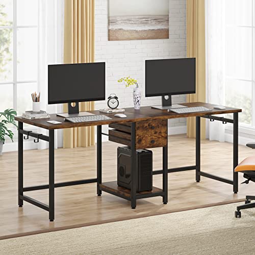 Tribesigns 79 Inch Extra Long Desk, Double Desk with 2 Drawers, Two Person Desk Long Computer Desk with Storage Shelves, Writing Table Study Desk for Home Office, Rustic Brown