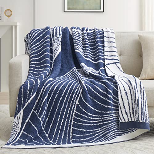 Oli Anderson Sector Knit Throw Blanket for Couch, Lightweight Cozy Blanket and Throws with Plush Reversible Microfiber, Fluffy Blanket for Travel, Bed, Sofa, 50"x60", Blue