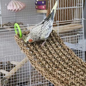 39 x 7 Inches Bird Seagrass Mat, Natural Seagrass Woven Net, Bird Hammock Mat with Hooks, Bird Cage Accessories, Climbing Rope Ladder Chew Toys for Cockatiel Hamster Guinea Pig Rats Hamster Parakeet