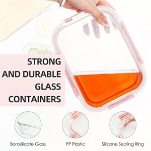 SHYRC 10 Pack Glass Meal Prep Containers with Lids, Airtight Glass Food Storage Containers Leak Proof Glass Lunch Containers(10 Lids & 10 Containers) - Pink