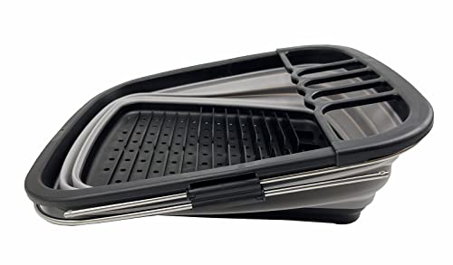 SAMMART 8L (2.11Gallons) Expandable Collapsible Dish Drainer - Foldable Drying Rack - Portable Dinnerware Organizer - Space Saving Kitchen Storage Tray (Black/Alloy Grey)