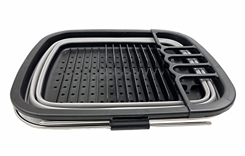 SAMMART 8L (2.11Gallons) Expandable Collapsible Dish Drainer - Foldable Drying Rack - Portable Dinnerware Organizer - Space Saving Kitchen Storage Tray (Black/Alloy Grey)