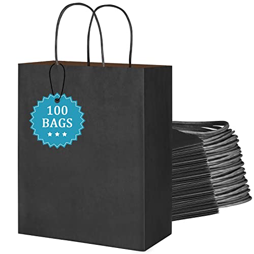 COGLARING 100Pcs 8.3x4.3x10.6 Gift Bags Kraft Paper Bag w/Handles Bulk Shopping Favor Bags