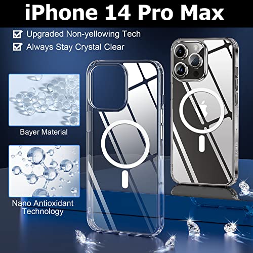 (2023 New) for iPhone 14 Pro Max Case MagSafe Clear, [Strong Magnet] [Non-Yellowing] [Military Grade Protection] Magnetic Slim Thin Bumper Phone Cover for (Apple 14pro Max, Clear-Mag Safe)