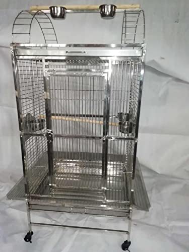 TTEDOYE BMWPET SUS201 Stainless Steel Bird Cage Parrot Cage 32''X22''X62'' PlayTop Style, Silver