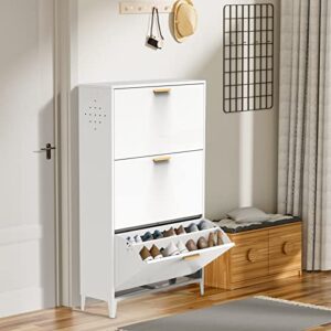 rophefx shoe cabinet for entryway with adjustable shelves in alloy steel, modern tumbler shoe cabinet for entrance hallway bedroom, white