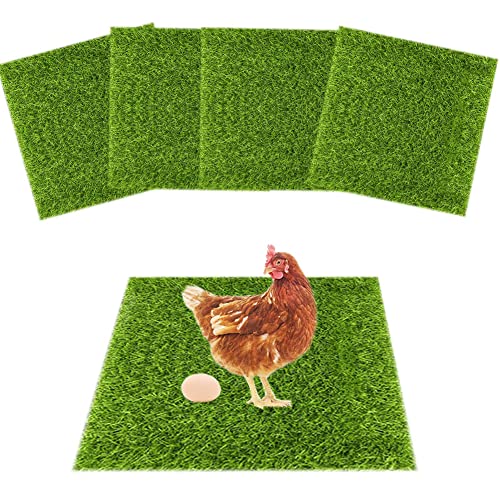 4Pcs Chicken Nesting Box Pads, Artificial Grass Rug Carpets Nest Box Bedding for Chicken Coop Pet (12*12 inch)