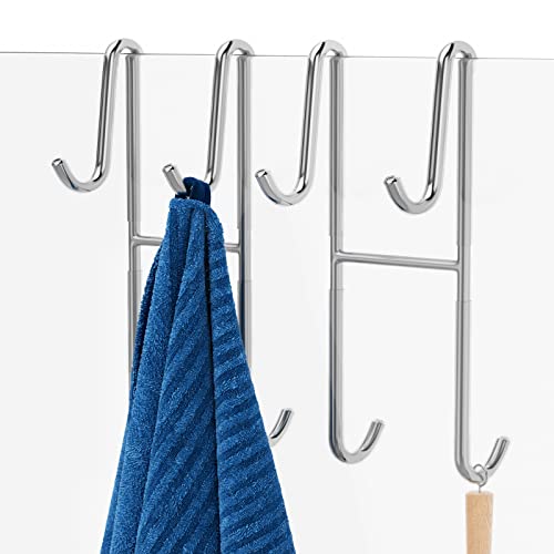 JYNTU Shower Door Hooks for Frameless Glass Shower Door, Double-Sided Hanger, Over Shower Door Hooks, Shower Squeegee Hooks Towel Hanger for Glass Shower Door Inside Shower, 2pcs – 7 inch, Silver