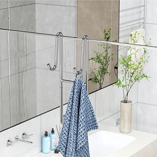 JYNTU Shower Door Hooks for Frameless Glass Shower Door, Double-Sided Hanger, Over Shower Door Hooks, Shower Squeegee Hooks Towel Hanger for Glass Shower Door Inside Shower, 2pcs – 7 inch, Silver