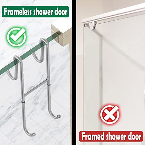 JYNTU Shower Door Hooks for Frameless Glass Shower Door, Double-Sided Hanger, Over Shower Door Hooks, Shower Squeegee Hooks Towel Hanger for Glass Shower Door Inside Shower, 2pcs – 7 inch, Silver