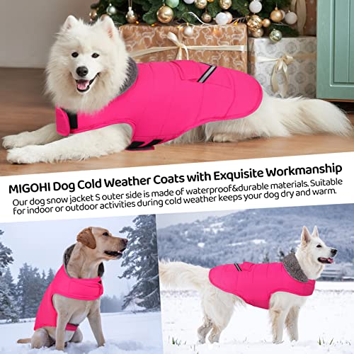 MIGOHI Warm Dog Coat, Winter Dog Jacket for Cold Weather, Reflective Windproof Dog Fleece Vest Thick Dog Apparel with Leash Hole and Furry Collar for Puppy Small Medium Large Dogs, Pink XS