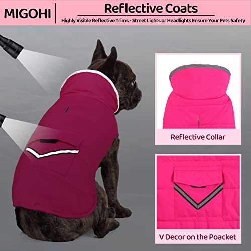 MIGOHI Warm Dog Coat, Winter Dog Jacket for Cold Weather, Reflective Windproof Dog Fleece Vest Thick Dog Apparel with Leash Hole and Furry Collar for Puppy Small Medium Large Dogs, Pink XS