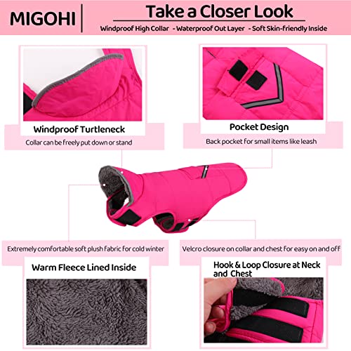 MIGOHI Warm Dog Coat, Winter Dog Jacket for Cold Weather, Reflective Windproof Dog Fleece Vest Thick Dog Apparel with Leash Hole and Furry Collar for Puppy Small Medium Large Dogs, Pink XS