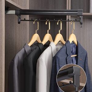 Pull Out Clothes Hanger Rod Adjustable Wardrobe Clothing Rail Hanger Rack Bar for Pants Clothes tainless Steel (45 cm/17.7 inch, Black 1)