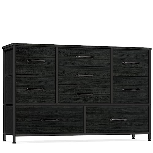 Furnulem Wide Dresser with 9 Large Drawers for 55'' Long TV Stand Entertainment Center,Wood Shelf Storage for Bedroom,Living Room,Closet,Entryway,Sturdy Metal Frame （Black Oak）