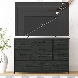 Furnulem Wide Dresser with 9 Large Drawers for 55'' Long TV Stand Entertainment Center,Wood Shelf Storage for Bedroom,Living Room,Closet,Entryway,Sturdy Metal Frame （Black Oak）