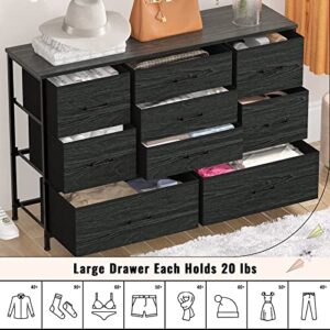 Furnulem Wide Dresser with 9 Large Drawers for 55'' Long TV Stand Entertainment Center,Wood Shelf Storage for Bedroom,Living Room,Closet,Entryway,Sturdy Metal Frame （Black Oak）