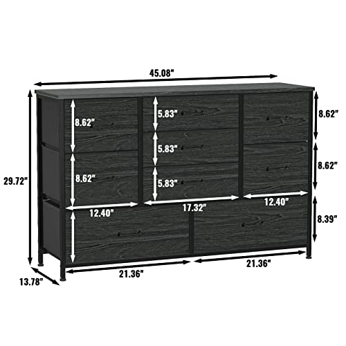 Furnulem Wide Dresser with 9 Large Drawers for 55'' Long TV Stand Entertainment Center,Wood Shelf Storage for Bedroom,Living Room,Closet,Entryway,Sturdy Metal Frame （Black Oak）