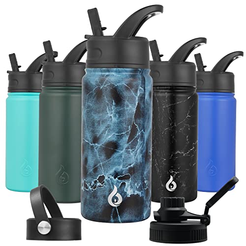 BJPKPK Insulated Water Bottles with Straw Lid, 18oz Stainless Steel Metal Water Bottle, Cold & Hot Water Bottle with 3 Lids, Leak Proof BPA Free Travel Cup, Wide Mouth Flask for School-Ocean