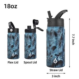 BJPKPK Insulated Water Bottles with Straw Lid, 18oz Stainless Steel Metal Water Bottle, Cold & Hot Water Bottle with 3 Lids, Leak Proof BPA Free Travel Cup, Wide Mouth Flask for School-Ocean