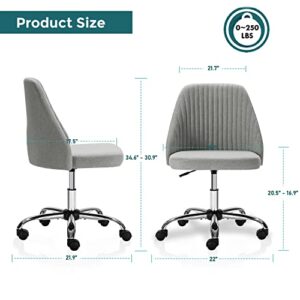 SMUG Home Office Desk Chair, Office Chairs Desk Chair Rolling Task Chair Computer Chair Adjustable with Wheels Armless for Bedroom, Vanity Chair for Makeup Room, Living Room Light Grey