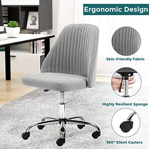 SMUG Home Office Desk Chair, Office Chairs Desk Chair Rolling Task Chair Computer Chair Adjustable with Wheels Armless for Bedroom, Vanity Chair for Makeup Room, Living Room Light Grey