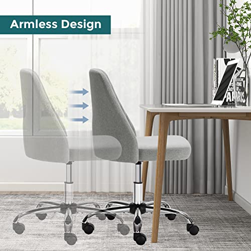 SMUG Home Office Desk Chair, Office Chairs Desk Chair Rolling Task Chair Computer Chair Adjustable with Wheels Armless for Bedroom, Vanity Chair for Makeup Room, Living Room Light Grey