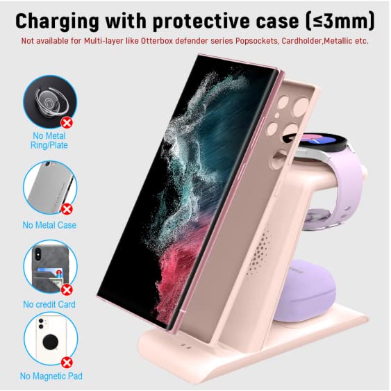 Wireless Charger for Samsung,3 in 1 Charging Station for Magnetic Galaxy Watch 6/5/5 Pro/4 Active 2/1 Galaxy S23/Ultra/S23+/S22/Note 20/10/Z Flip 5/4 Fold 5/4 Galaxy Buds 2/2 Pro/Live Multiple Devices