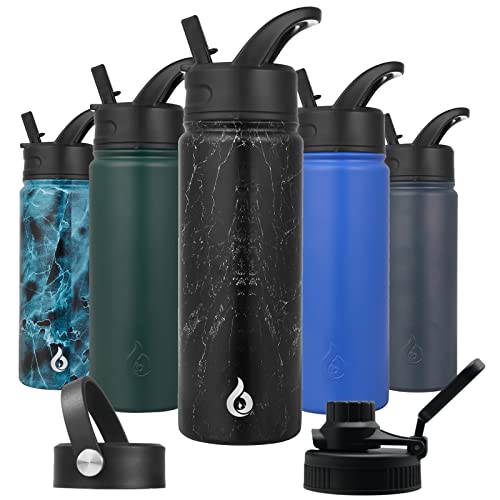 BJPKPK Insulated Water Bottles with Straw Lid, 22oz Cold & Hot Water Bottle, Stainless Steel Metal Water Bottle with 3 Lids, Reusable Thermos, Cups, Mugs for Daily Water Intake-Midnight