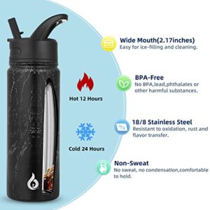 BJPKPK Insulated Water Bottles with Straw Lid, 22oz Cold & Hot Water Bottle, Stainless Steel Metal Water Bottle with 3 Lids, Reusable Thermos, Cups, Mugs for Daily Water Intake-Midnight