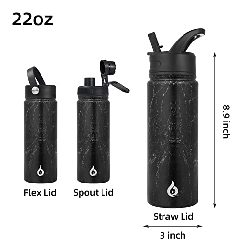 BJPKPK Insulated Water Bottles with Straw Lid, 22oz Cold & Hot Water Bottle, Stainless Steel Metal Water Bottle with 3 Lids, Reusable Thermos, Cups, Mugs for Daily Water Intake-Midnight