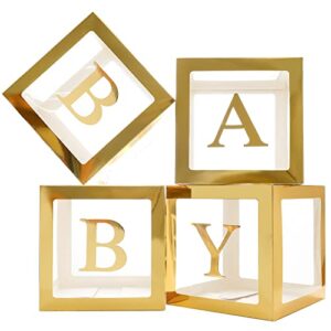 keencopper gold baby boxes with letters for baby shower, baby shower decorations for boys or girls, transparent balloon boxes clear blocks for birthday party, bridal shower, gender reveal