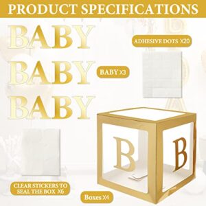 Keencopper Gold Baby Boxes with Letters for Baby Shower, Baby Shower Decorations for Boys or Girls, Transparent Balloon Boxes Clear Blocks for Birthday Party, Bridal Shower, Gender Reveal