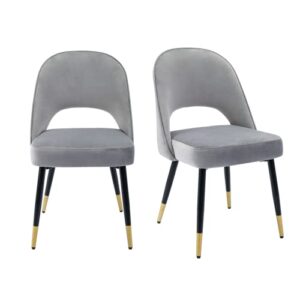 heah-yo modern dining chairs set of 2, upholstered velvet dining room chairs with hollow backrest and metal legs, armless accent chairs for dining room living room, gray