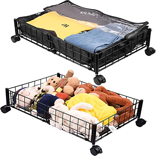 Riian Under the Bed Storage Underbed Storage with Wheels Space-saving Under Bed Rolling Storage Drawers Containers with Wheels for Bedroom Clothes Shoes Toys Blankets Movable - 2 Sets