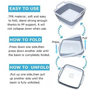 MontNorth Collapsible Basin Bucket,9L Collapsible Dishpan with Drain Plug for Kitchen Sink,5L Portable Foldable Small Plastic Water Supplies for Outdoor Garden Camping Fishing Car Wash(Sets of 2)