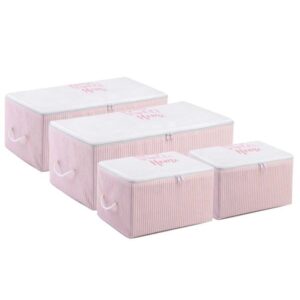 4 Pack Pink Storage Bags for Bedroom, Clothes and Blanket Organizer, Double Zipper Organization Bag, Foldable Fabric Boxes for Laundry Room, Large Capacity Comforter Storage Bag