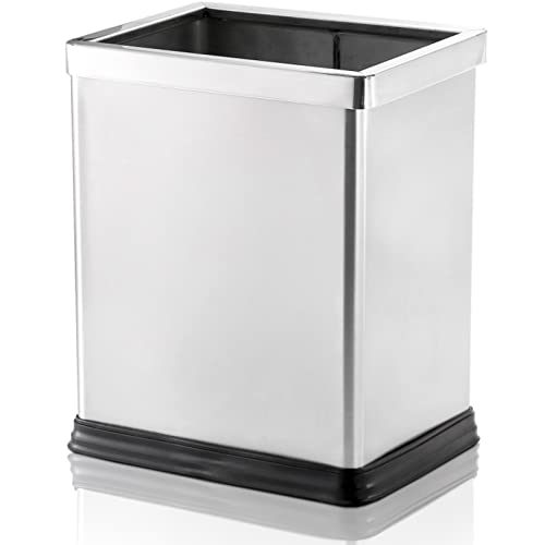 AVLA 10 Liter Open Top Trash Can, Stainless Steel Office Wastebasket, Kitchen Garbage Container Bin with Removable Bag Holder, Waste Trashcans for Bathroom, Restaurant, Restroom, Powder Room, Home