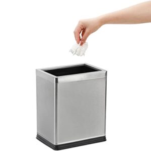 AVLA 10 Liter Open Top Trash Can, Stainless Steel Office Wastebasket, Kitchen Garbage Container Bin with Removable Bag Holder, Waste Trashcans for Bathroom, Restaurant, Restroom, Powder Room, Home