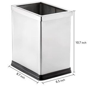 AVLA 10 Liter Open Top Trash Can, Stainless Steel Office Wastebasket, Kitchen Garbage Container Bin with Removable Bag Holder, Waste Trashcans for Bathroom, Restaurant, Restroom, Powder Room, Home