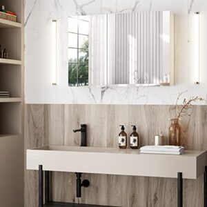 FOTOSOK Medicine Cabinet with 3 Mirrored Doors, Surface or Recessed Mount Bathroom Medicine Cabinet, Frameless Mirror Cabinet, 34.4" W x6.1 D x 23.6" H