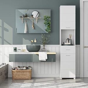 FOTOSOK Medicine Cabinet with 3 Mirrored Doors, Surface or Recessed Mount Bathroom Medicine Cabinet, Frameless Mirror Cabinet, 34.4" W x6.1 D x 23.6" H