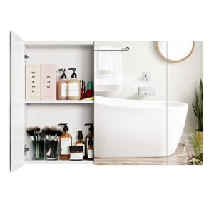 FOTOSOK Medicine Cabinet with 3 Mirrored Doors, Surface or Recessed Mount Bathroom Medicine Cabinet, Frameless Mirror Cabinet, 34.4" W x6.1 D x 23.6" H