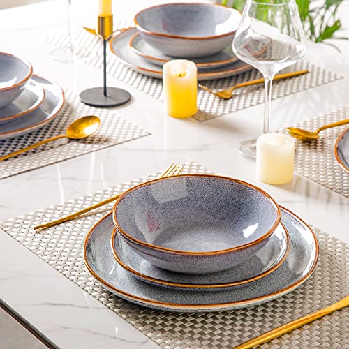 AmorArc Ceramic Dinnerware Sets,Handmade Reactive Glaze Plates and Bowls Set,Highly Chip and Crack Resistant | Dishwasher & Microwave Safe,Service for 4 (12pc)