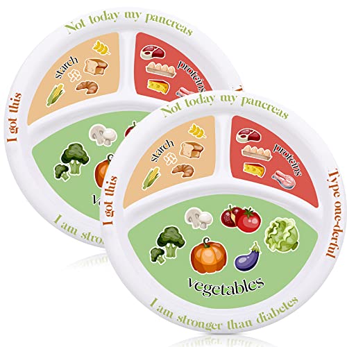 Diabetic Portion Control Plate Melamine Divided Plates for Adults with Protein, Carbs and Vegetables Diet Plate Portion Size Dishes Nutrition Plate for Balanced Eating Kitchen Food Serving (2 Pack)